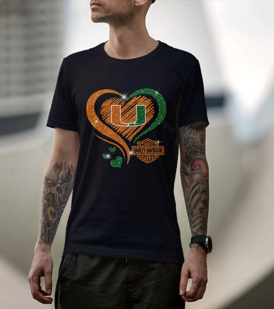 U Miami Hurricanes Heart Harley Davidson Style T-Shirt