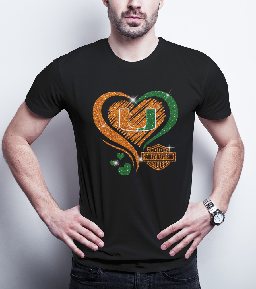 U Miami Hurricanes Heart Harley Davidson Style T-Shirt
