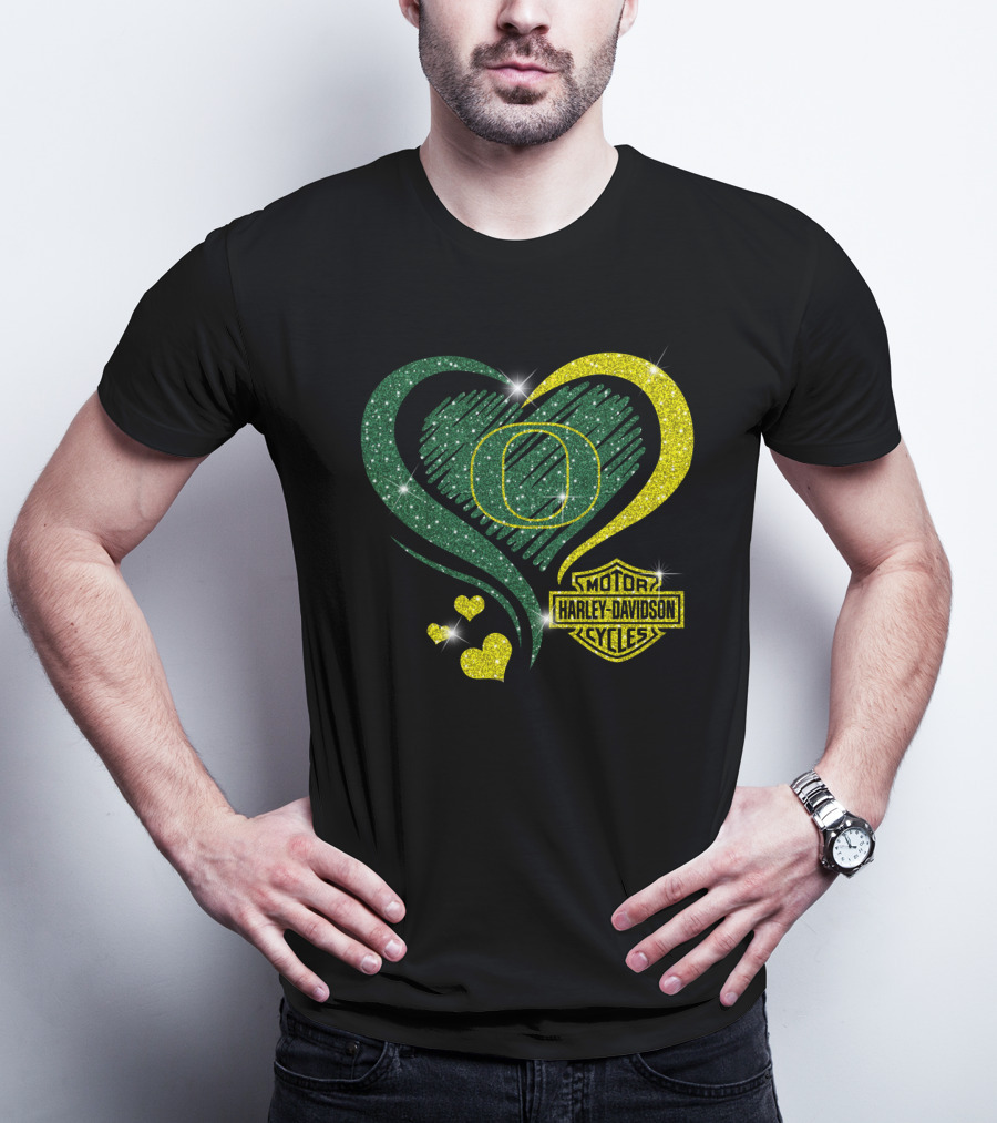 Motor Harley Davidson Cycles Oregon Ducks Heart Sparkle T-Shirt
