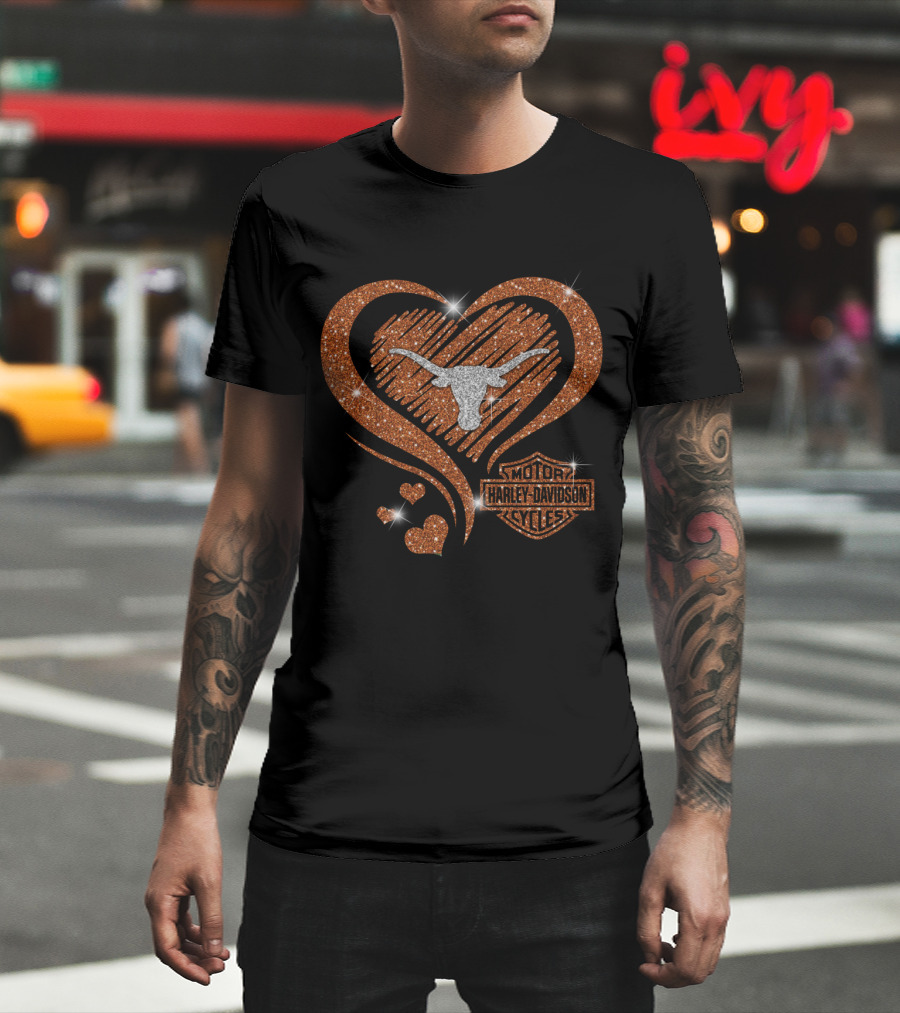 Texas Longhorns Harley Davidson Heart T-Shirt