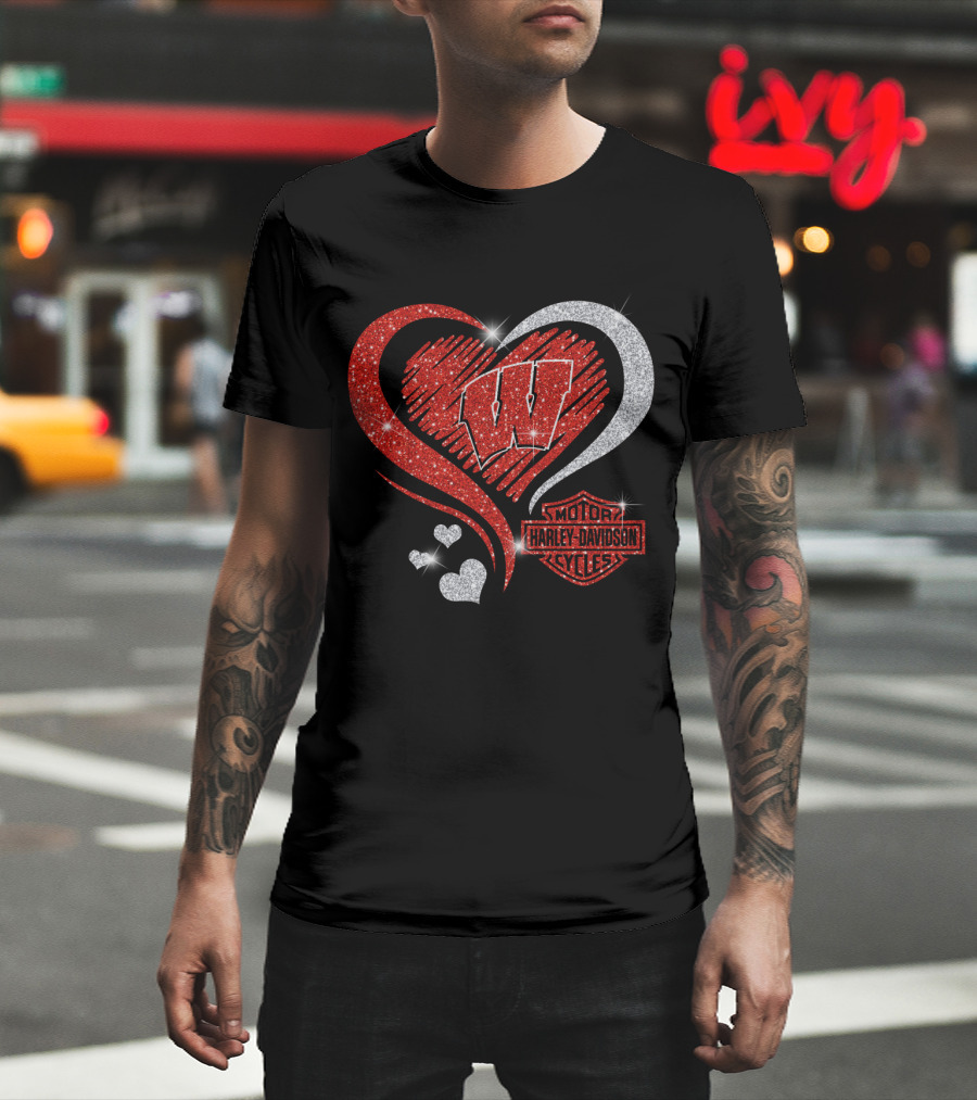 Wisconsin Badgers Harley Davidson Heart T-Shirt