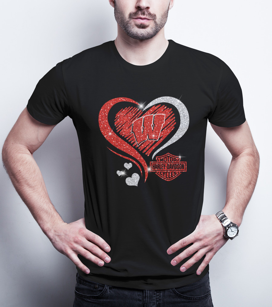Wisconsin Badgers Harley Davidson Heart T-Shirt