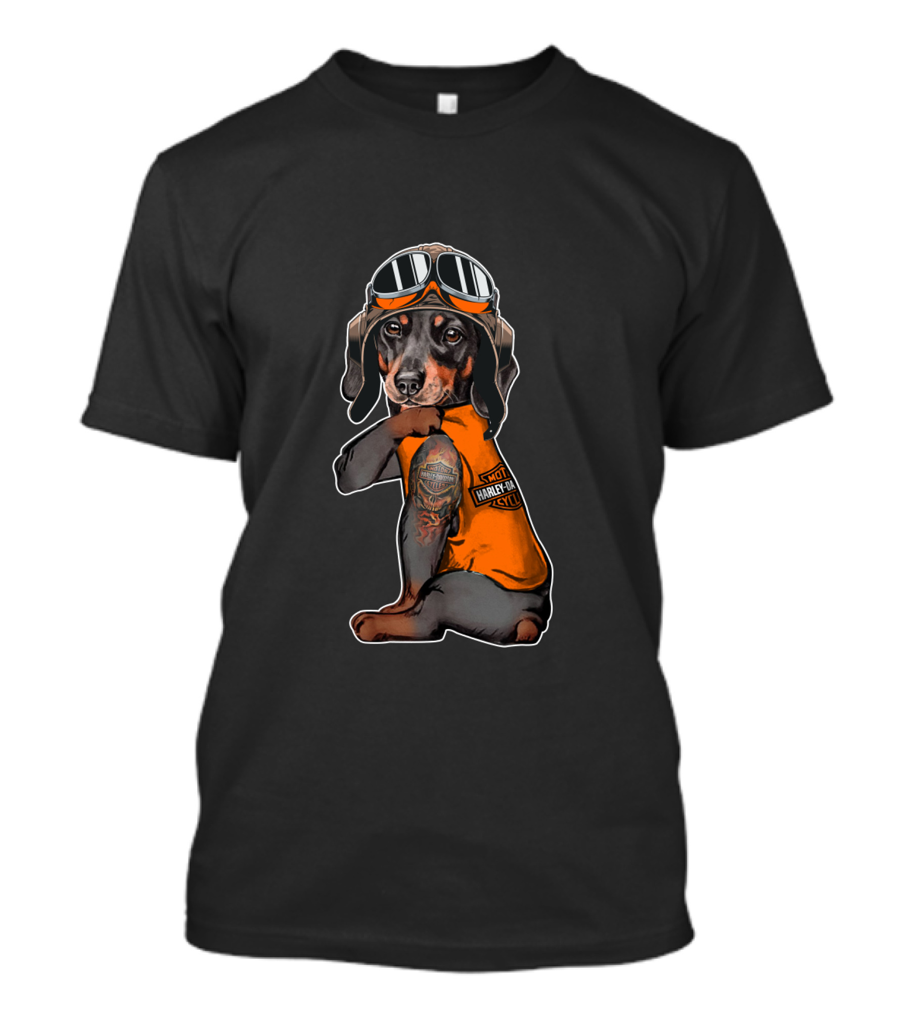 Hd Tatoo Dachshund In Harley Davidson Biker Gear T-Shirt