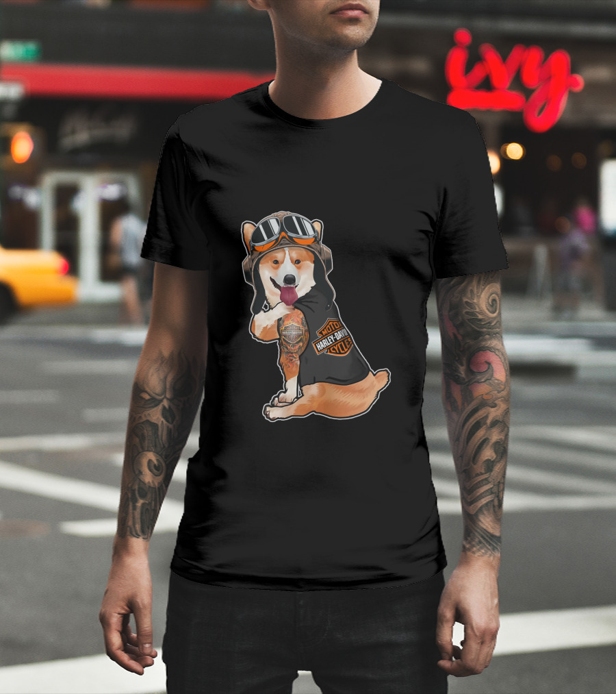 Hd Tatoo Corgi Harley Davidson Moto T-Shirt