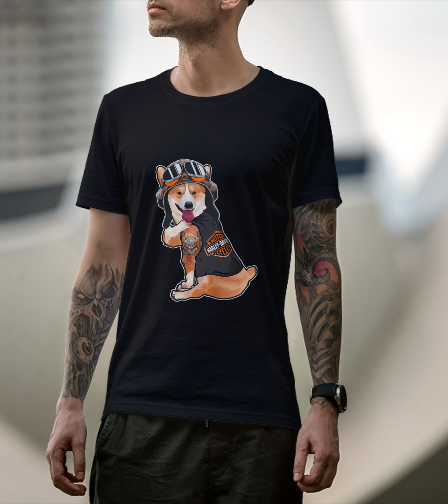 Hd Tatoo Corgi Harley Davidson Moto T-Shirt
