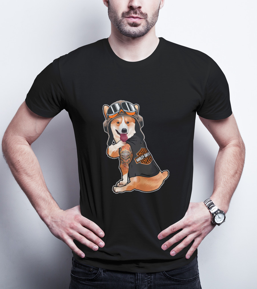Hd Tatoo Corgi Harley Davidson Moto T-Shirt