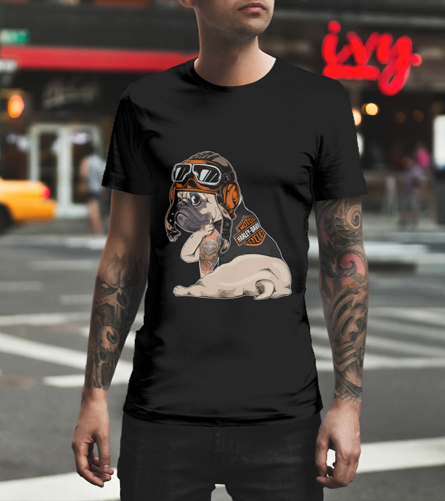 Hd Tattoo Pug Harley Davidson Motorcycle T-Shirt