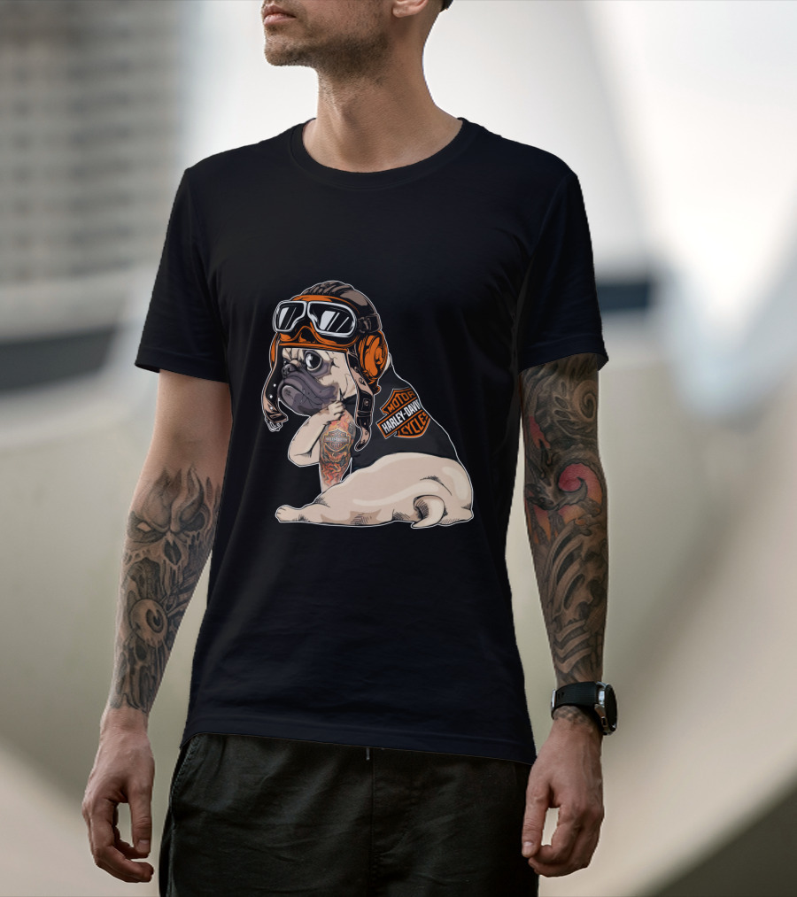 Hd Tattoo Pug Harley Davidson Motorcycle T-Shirt