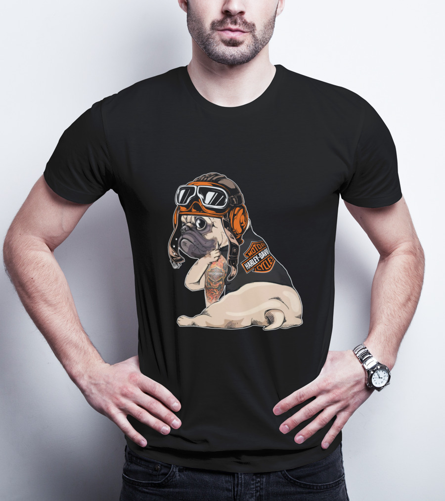 Hd Tattoo Pug Harley Davidson Motorcycle T-Shirt