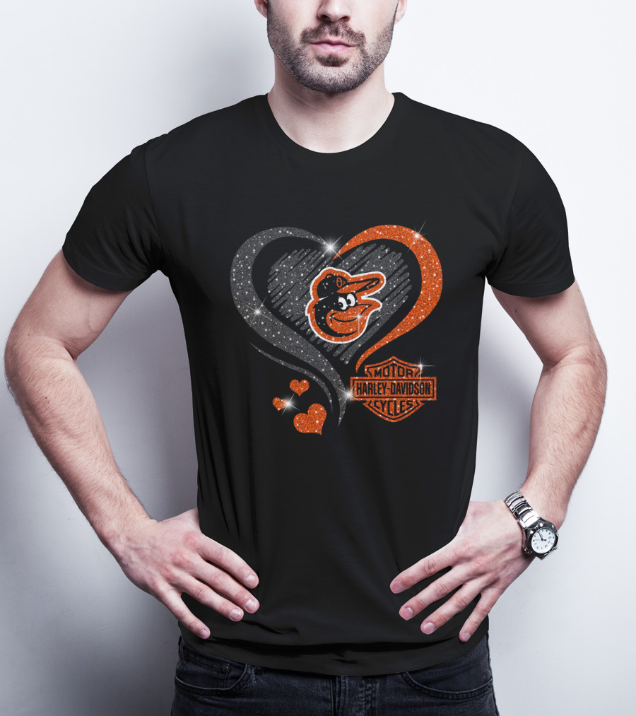 Baltimore Orioles Harley Davidson Heart T-Shirt