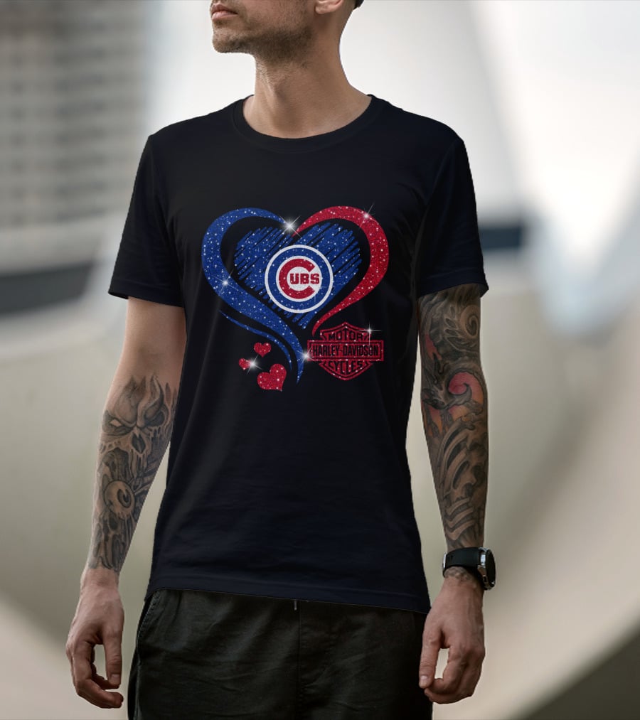 Chicago Cubs Harley Davidson Heart T-Shirt