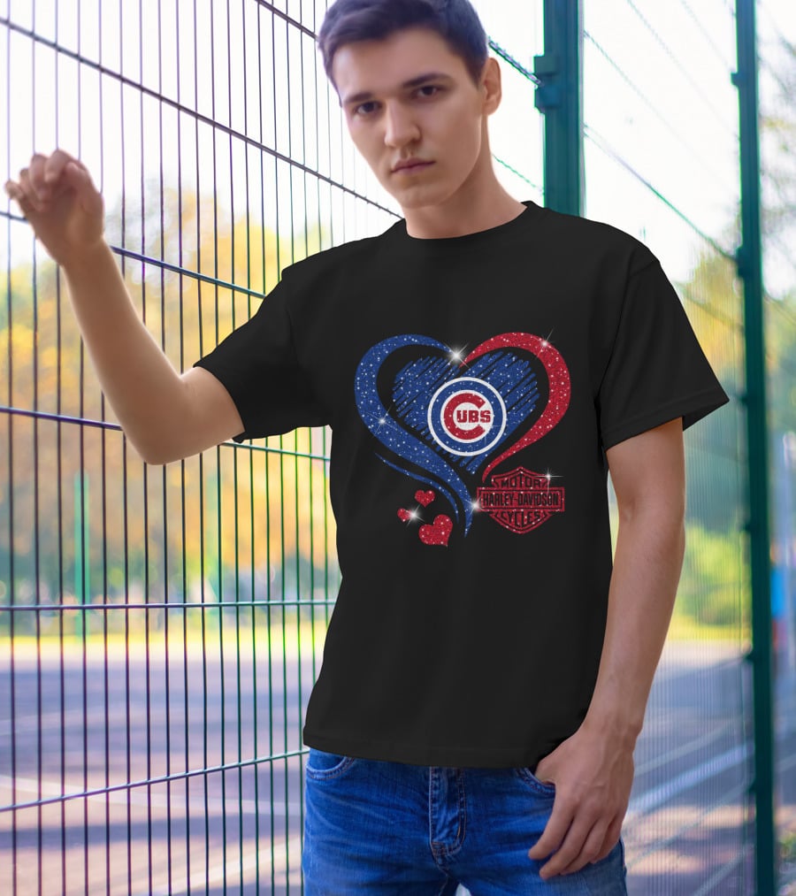 Chicago Cubs Harley Davidson Heart T-Shirt