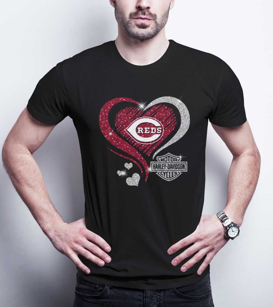 0307Hd Cincinnati Reds Harley Davidson Sparkling Heart T-Shirt