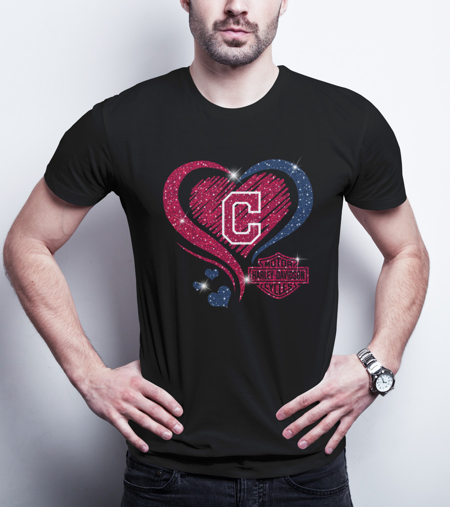 Cleveland Indians Heart Harley Davidson Styles T-Shirt