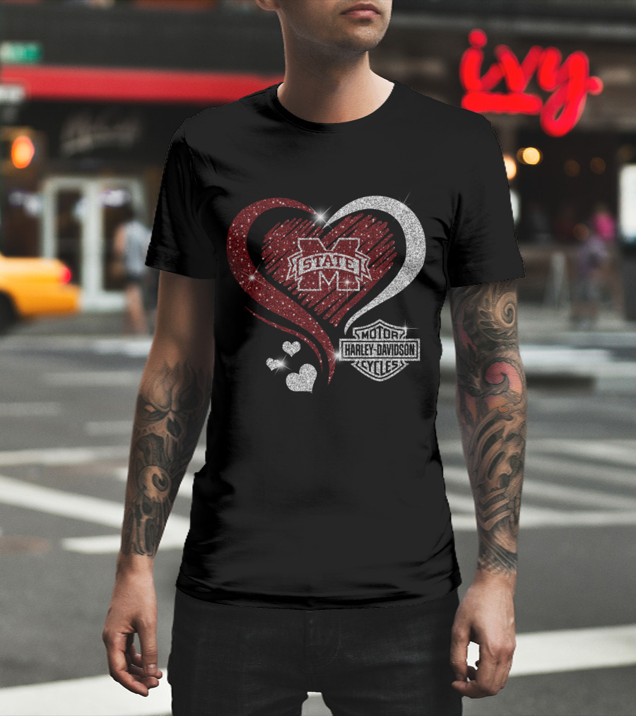 Mississippi State Bulldogs Harley Davidson Heart Combination T-Shirt