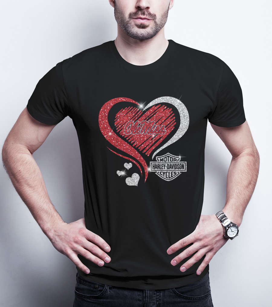 Ole Miss Rebels Heart Harley Davidson Cycles T-Shirt