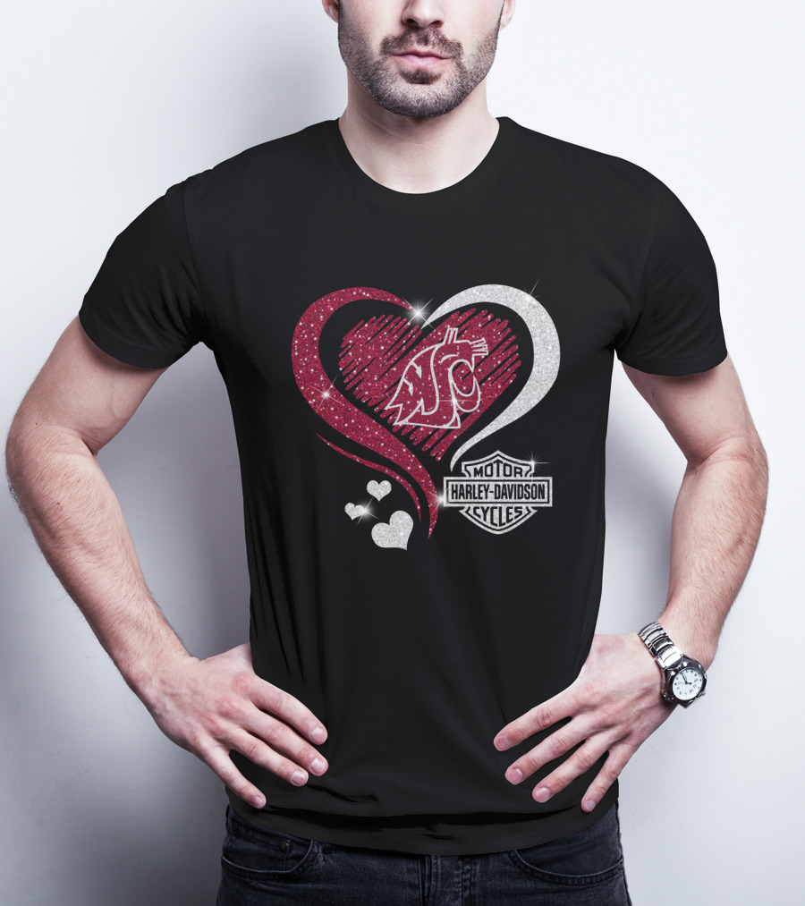 0306Hd Washington State Cougars Wsu Motor Harley Davidson Cycles Sparkling Heart Theme T-Shirt