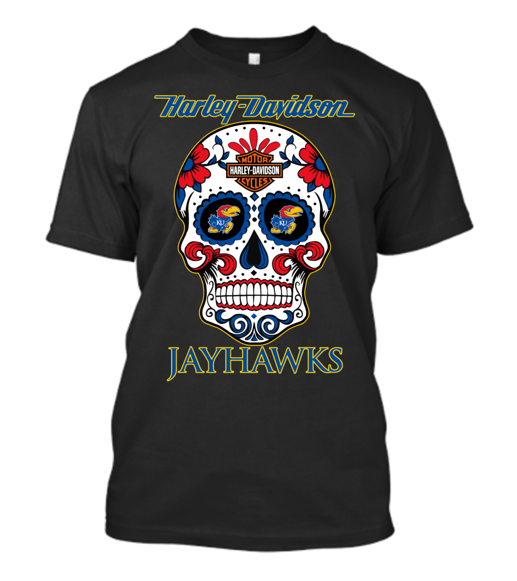 Harley Davidson Kansas Jayhawks Sugar Skull T-Shirt