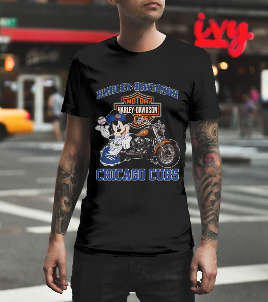 Harley Davidson Motor Mickey Baseball Chicago Cubs T-Shirt