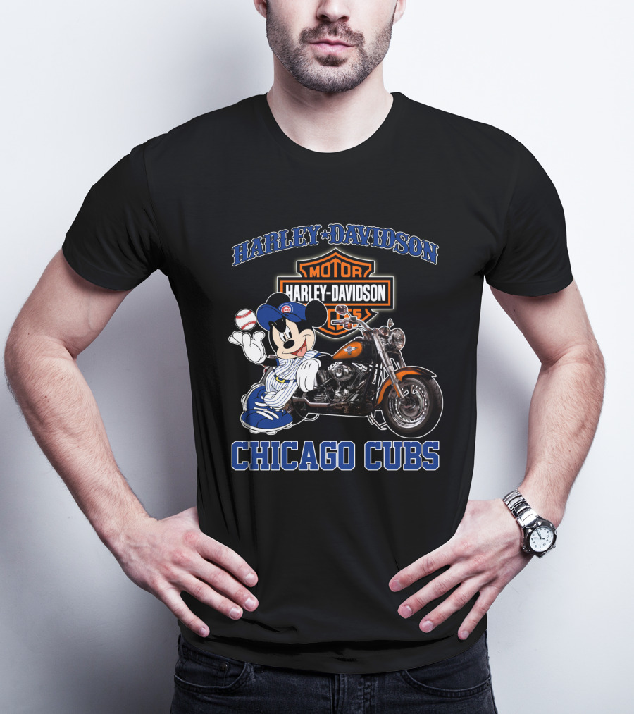 Harley Davidson Motor Mickey Baseball Chicago Cubs T-Shirt