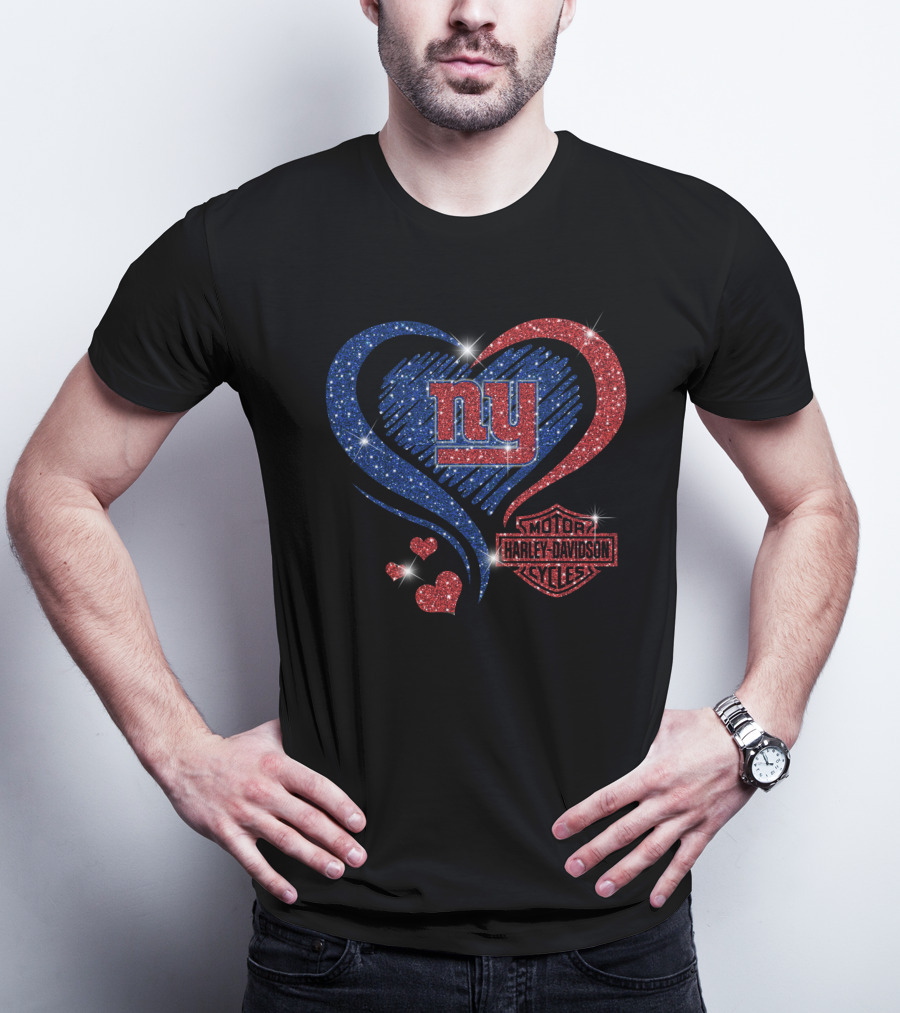 Hd Nfl New York Giants Ny Heart Harley Davidson Motor Cycles T-Shirt