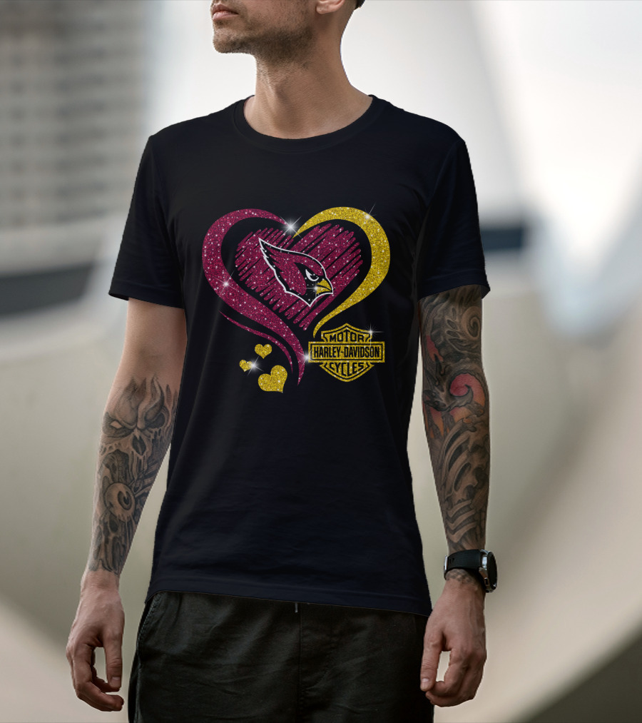 Arizona Cardinals Love Heart Harley Davidson Motor Cycles T-Shirt