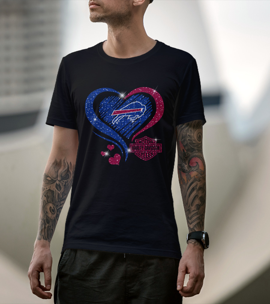 Buffalo Bills Heart Harley Davidson Motorcycles T-Shirt