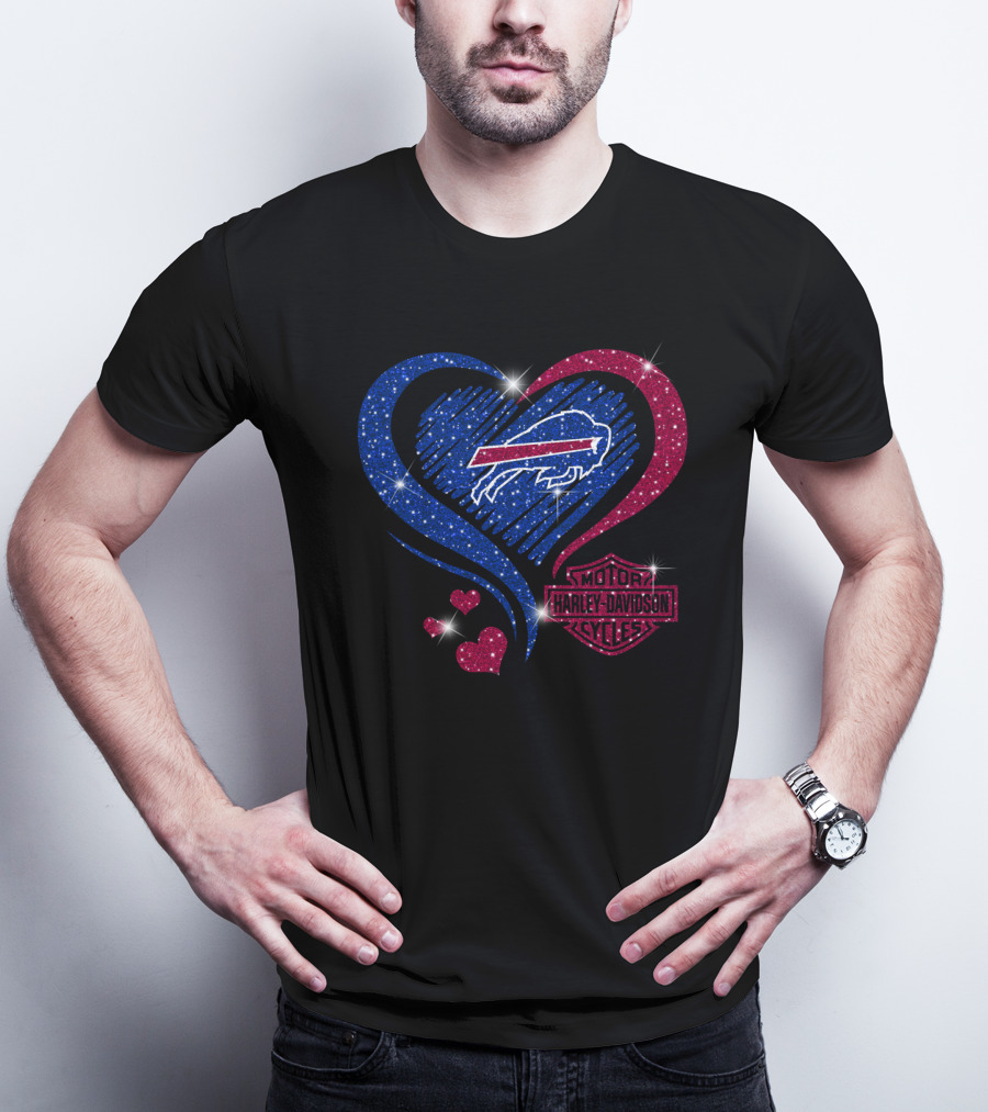 Buffalo Bills Heart Harley Davidson Motorcycles T-Shirt