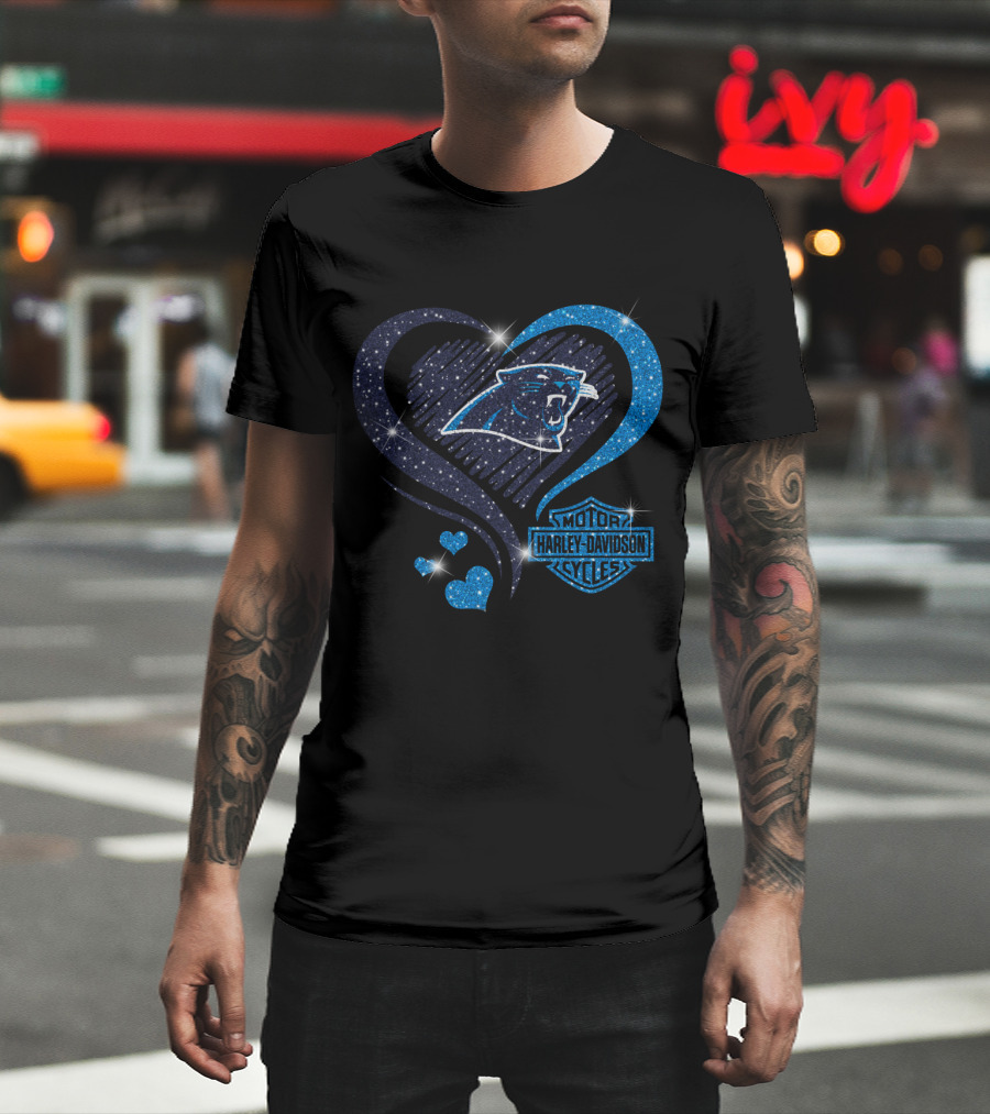 Carolina Panthers Heart Harley Davidson Cycles T-Shirt