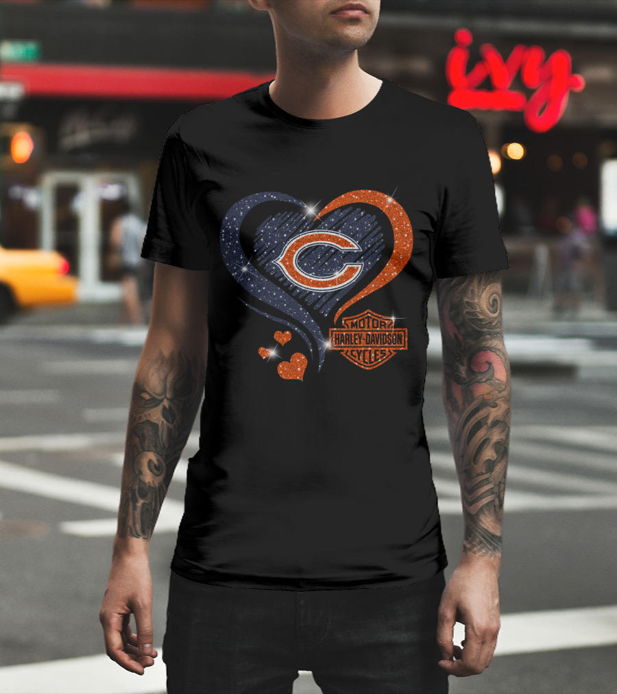 Chicago Bears Harley Davidson Heart T-Shirt