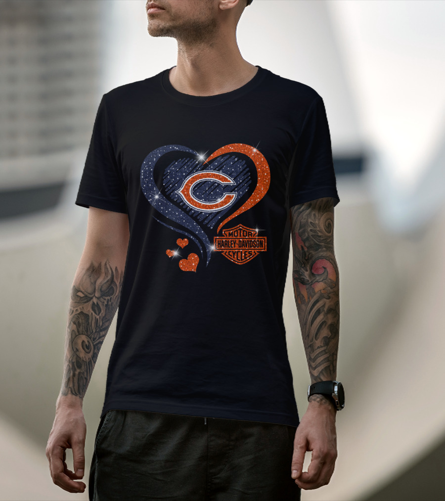 Chicago Bears Harley Davidson Heart T-Shirt