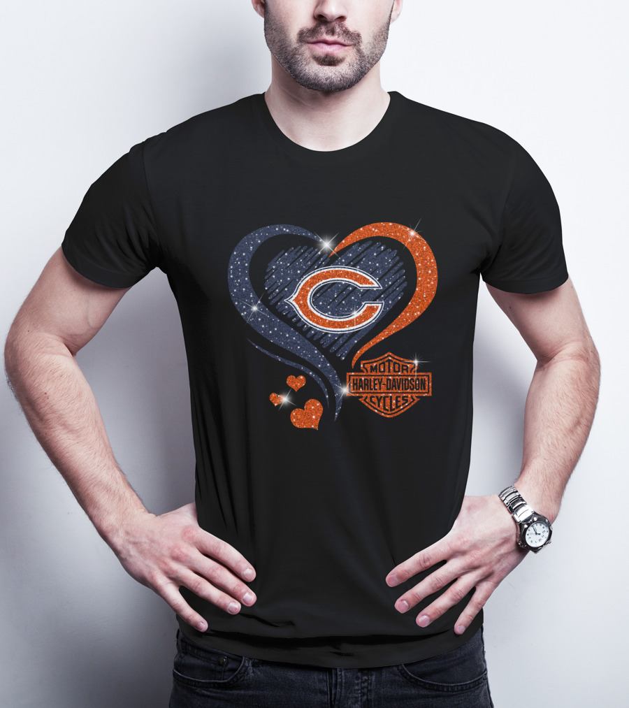 Chicago Bears Harley Davidson Heart T-Shirt
