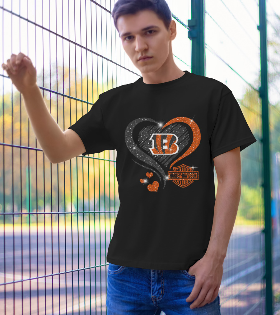 Cincinnati Bengals Harley Davidson Heart T-Shirt