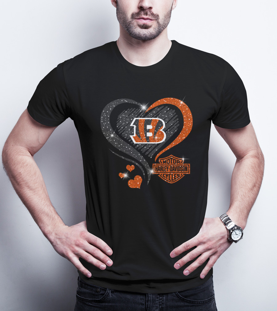 Cincinnati Bengals Harley Davidson Heart T-Shirt