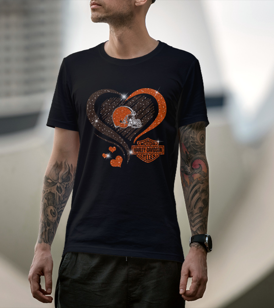 Harley Davidson Cleveland Browns Heart T-Shirt