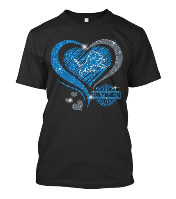 Hd Ll Detroit Lions Harley Davidson Cycles Sparkle Heart T-Shirt