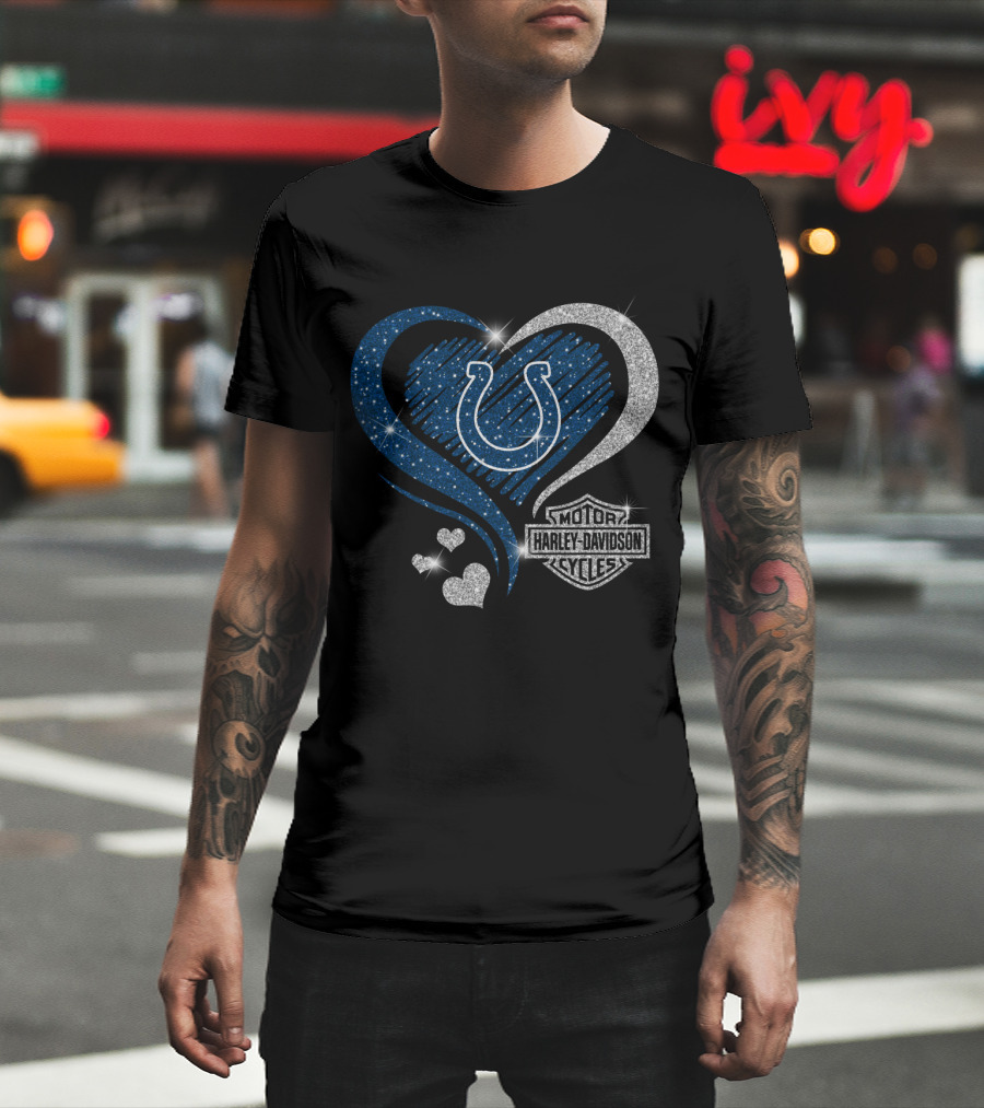 Indianapolis Colts Heart Harley Davidson Sparkle T-Shirt