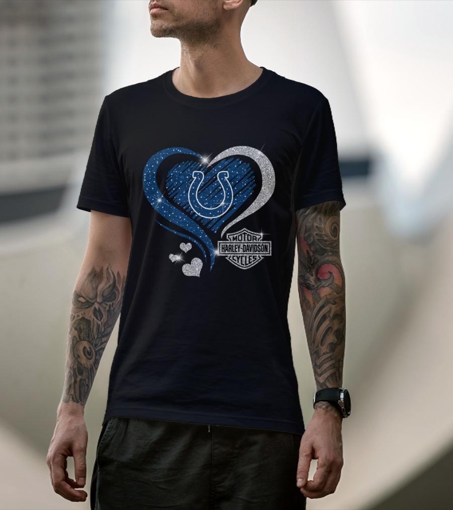 Indianapolis Colts Heart Harley Davidson Sparkle T-Shirt