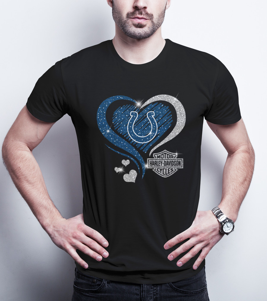 Indianapolis Colts Heart Harley Davidson Sparkle T-Shirt