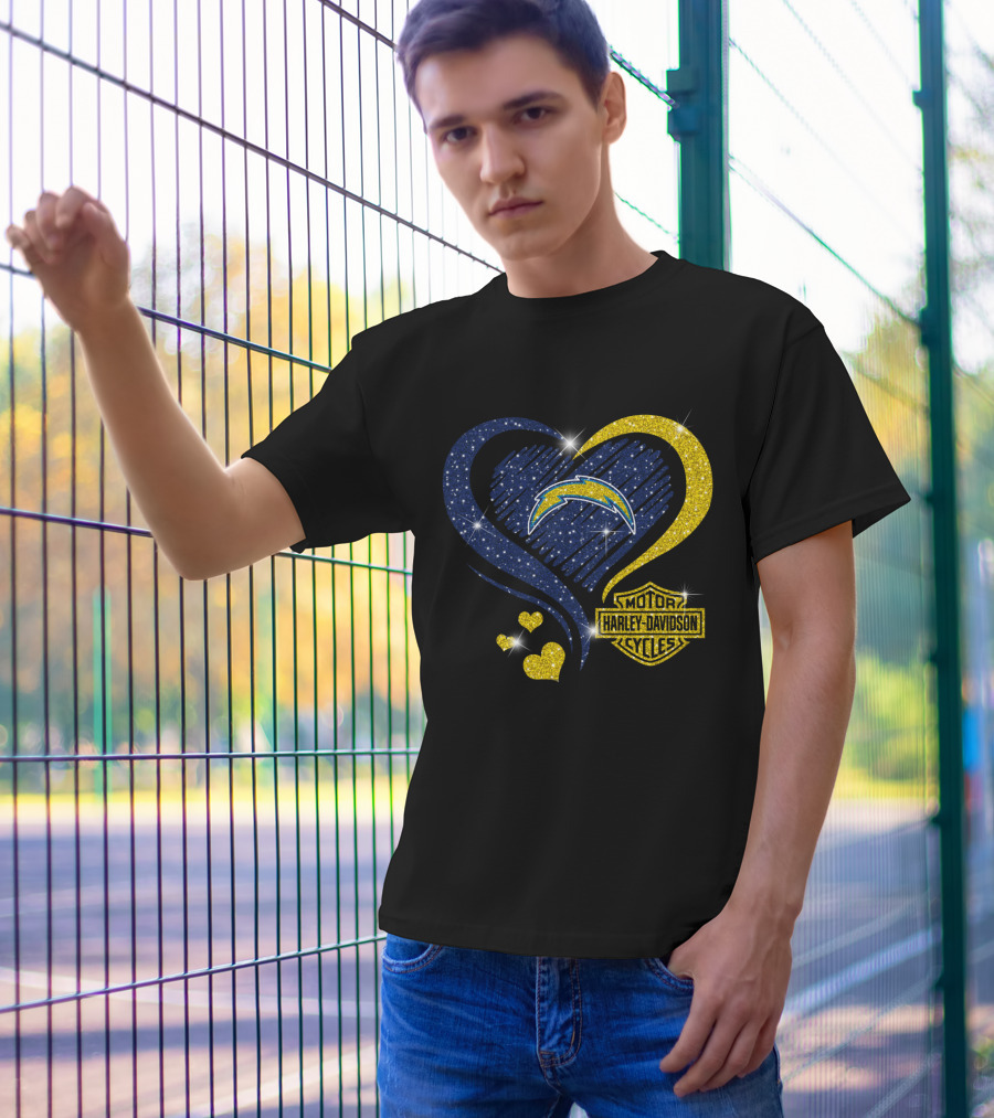 Motor Harley Davidson Cycles Los Angeles Chargers Heart And Lightning T-Shirt