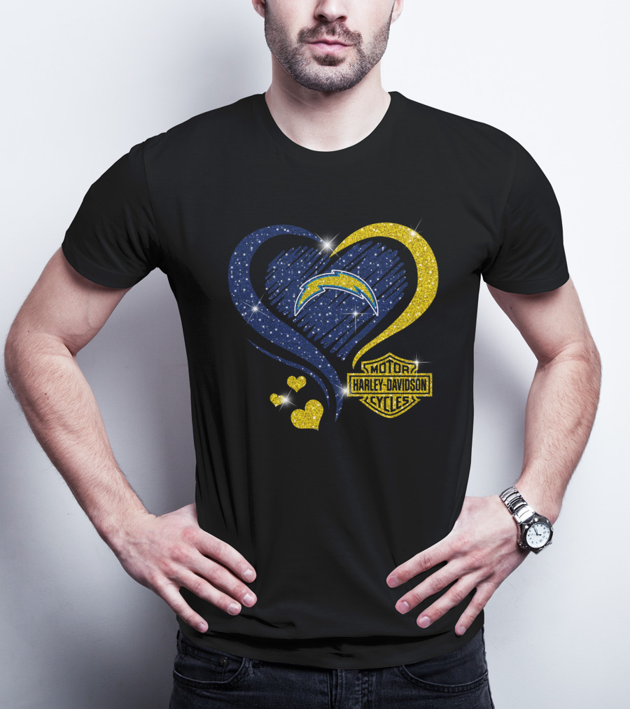 Motor Harley Davidson Cycles Los Angeles Chargers Heart And Lightning T-Shirt