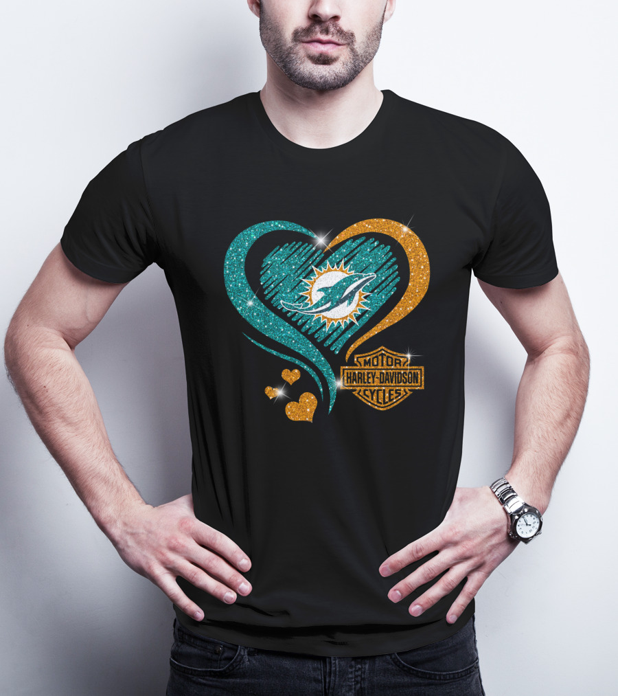 Miami Dolphins Harley Davidson Heart T-Shirt
