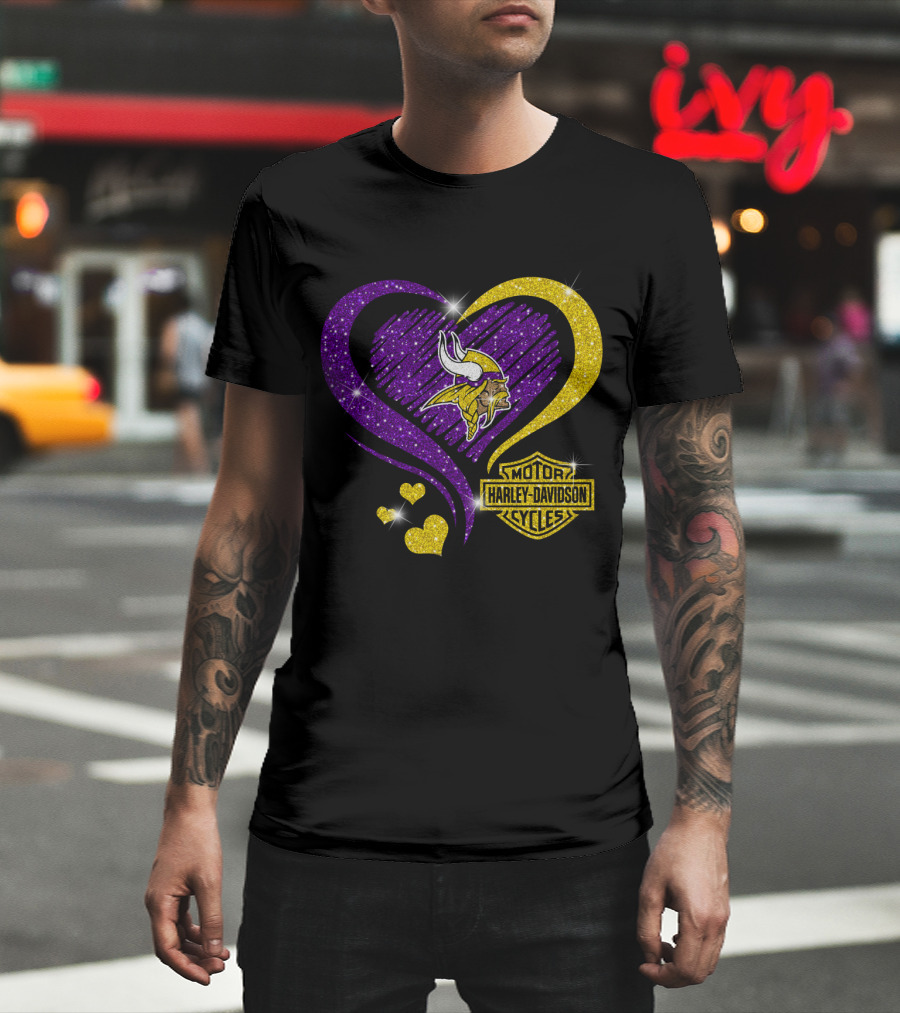 Minnesota Vikings Harley Davidson Heart T-Shirt