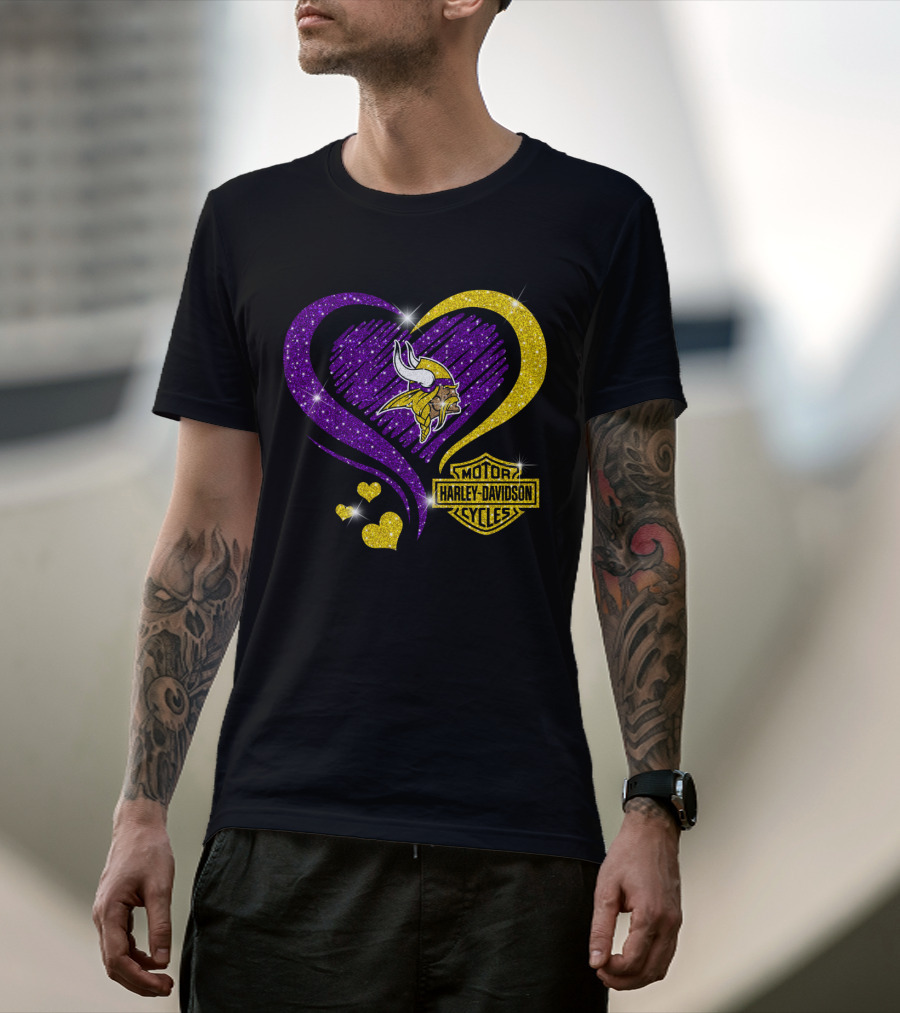Minnesota Vikings Harley Davidson Heart T-Shirt