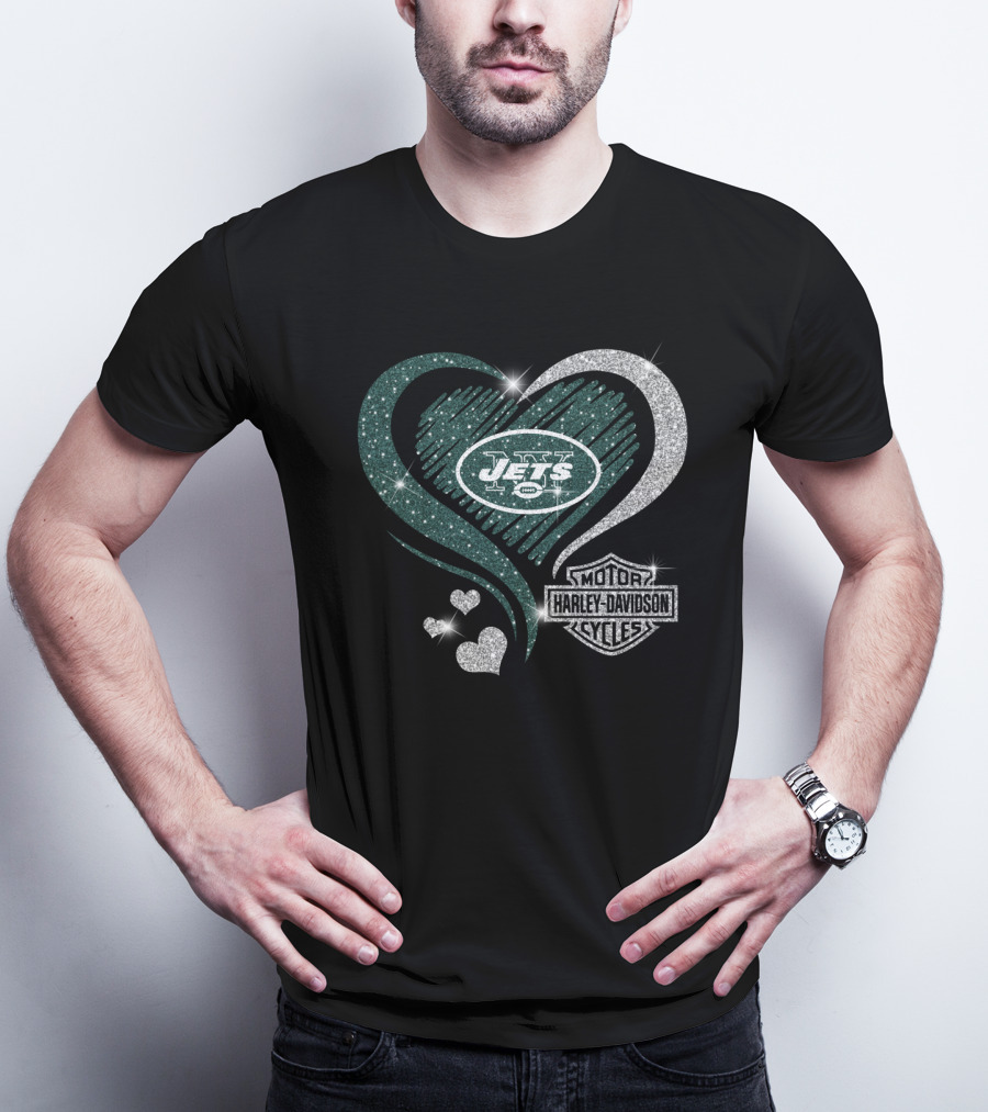 New York Jets Harley Davidson Heart T-Shirt