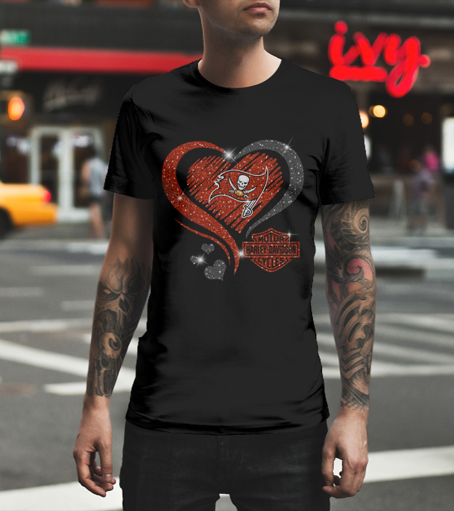 Harley Davidson Tampa Bay Buccaneers Sparkling Heart T-Shirt