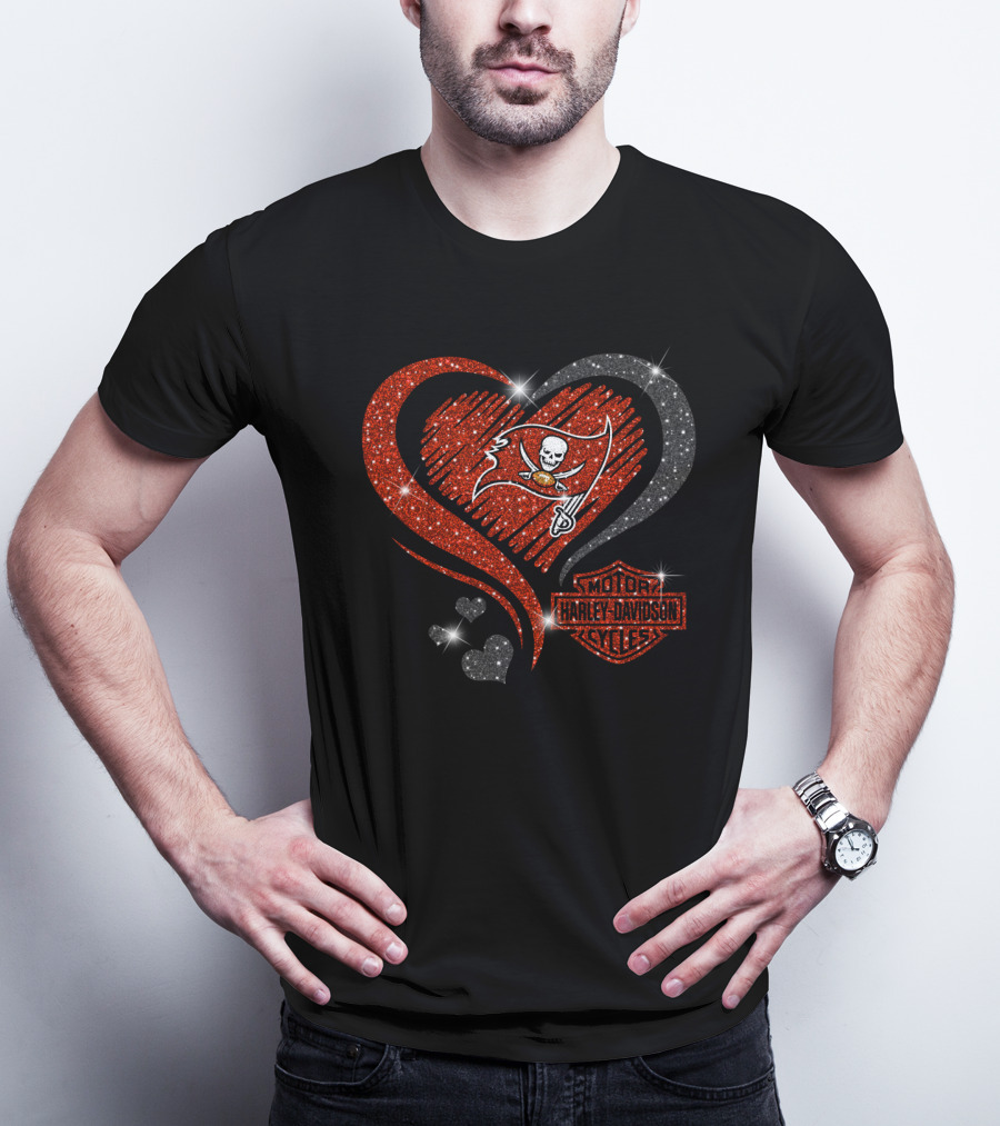 Harley Davidson Tampa Bay Buccaneers Sparkling Heart T-Shirt