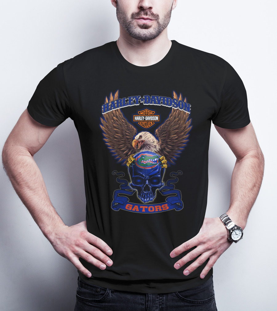 Harley Davidson Motor Cycles Gators Florida Gators Eagle Skull T-Shirt