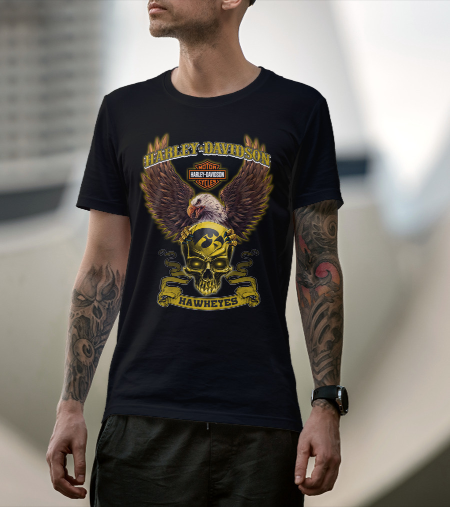 Harley Davidson Motor Cycles Hawkeyes Eagle Skull T-Shirt