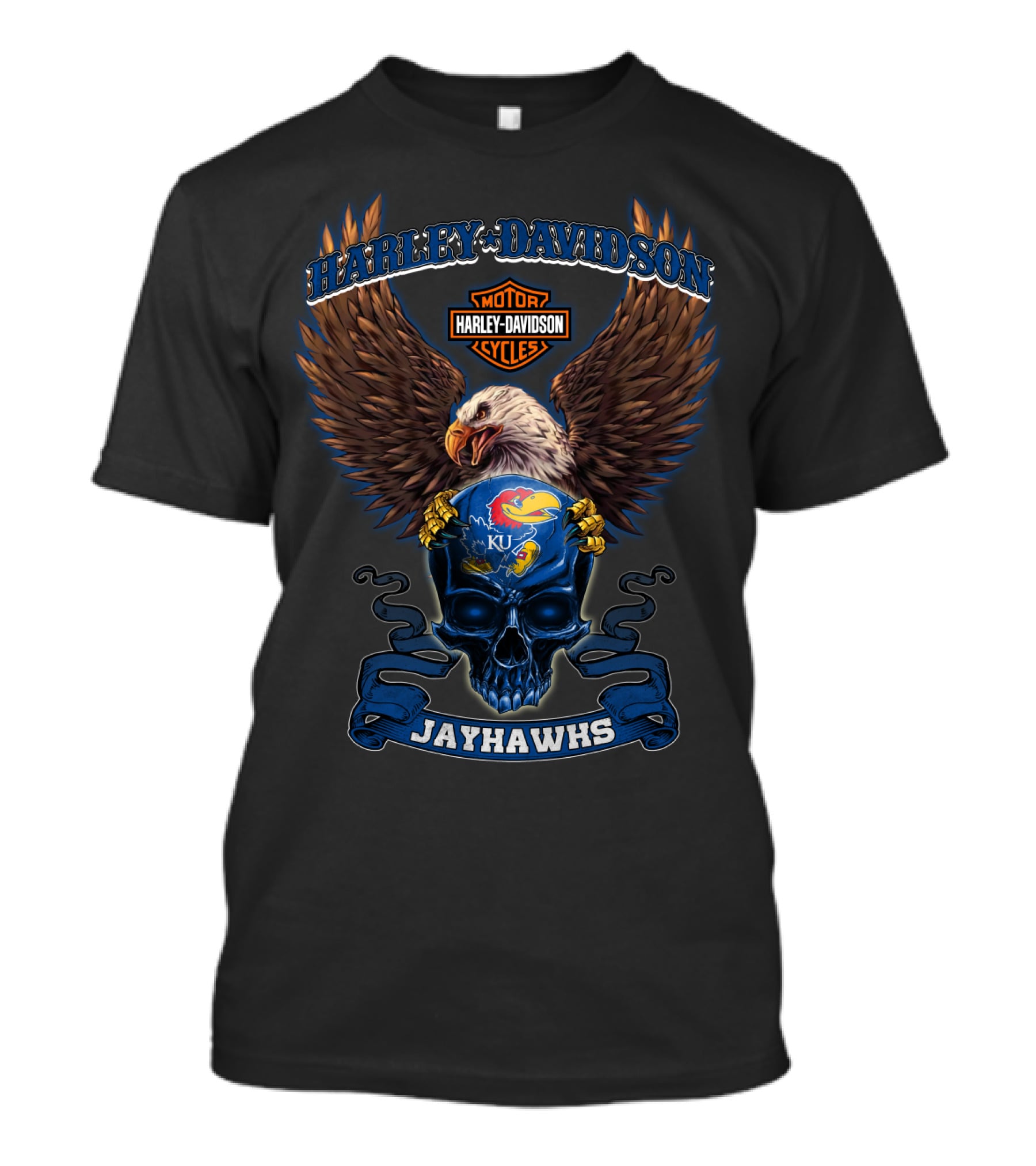 Harley Davidson Kansas Jayhawks Skull Eagle T-Shirt